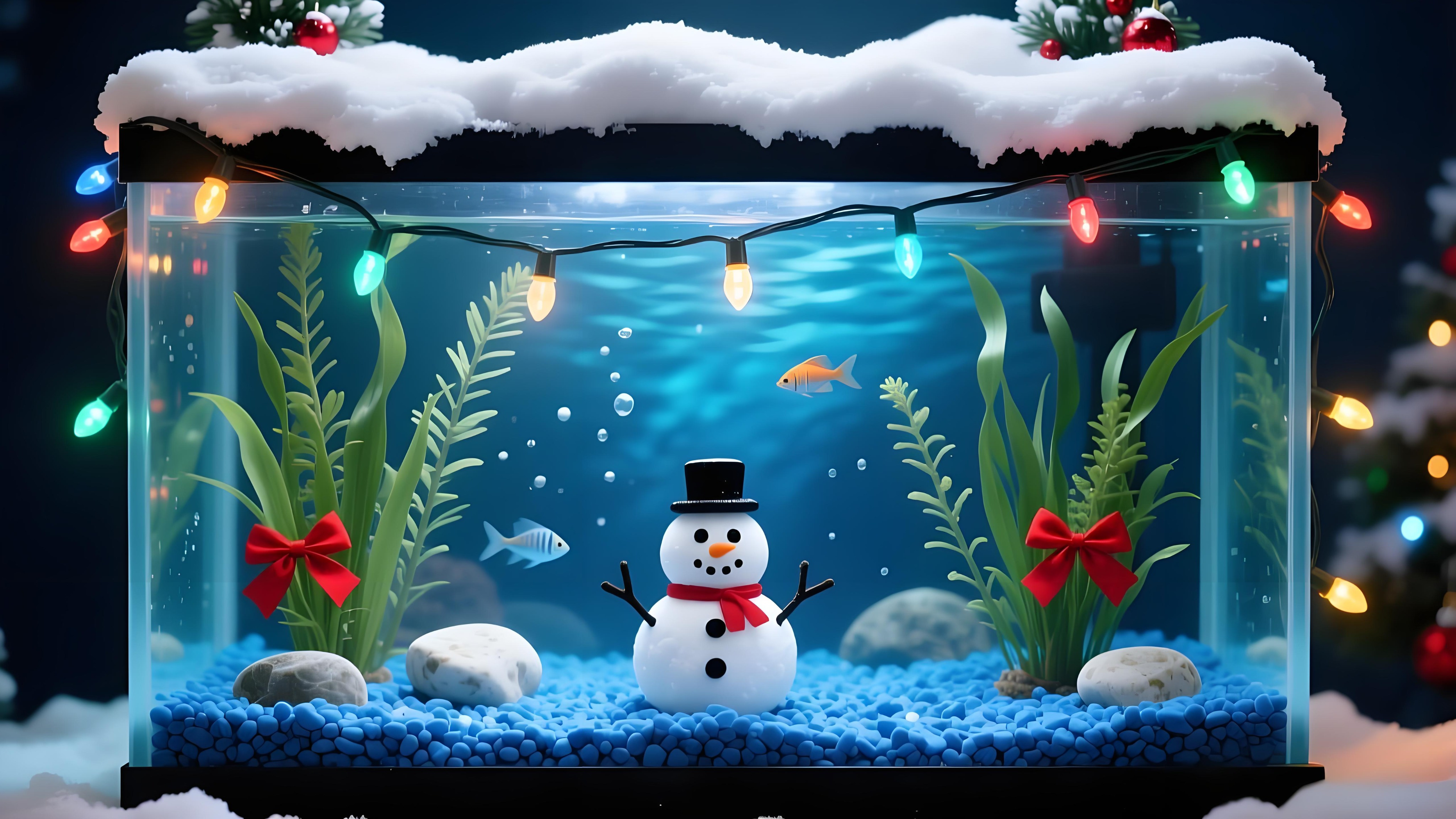 Festive Christmas Fish Tank: A Cozy Winter Wonderland for Your Desktop